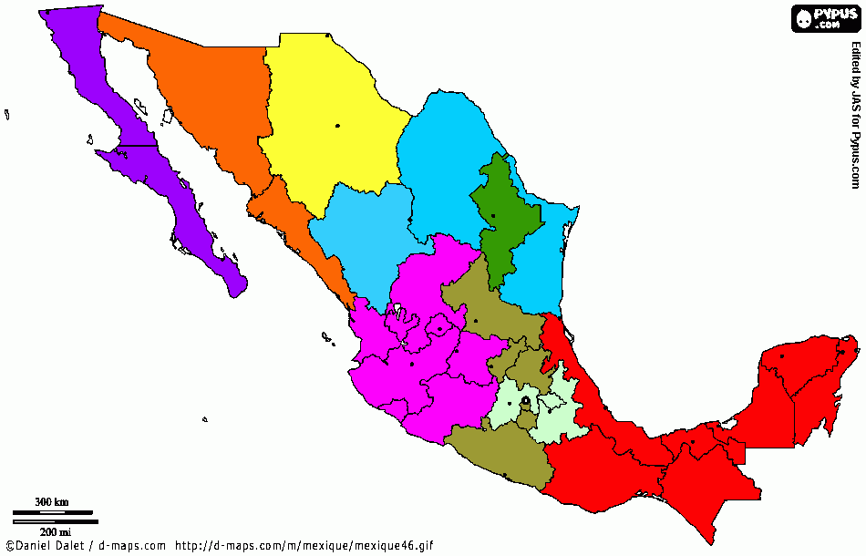 Mapa de México para colorear, Mapa de México para imprimir