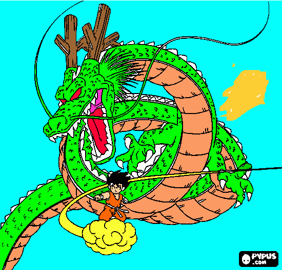 shenlong y goku para colorear, shenlong y goku para imprimir