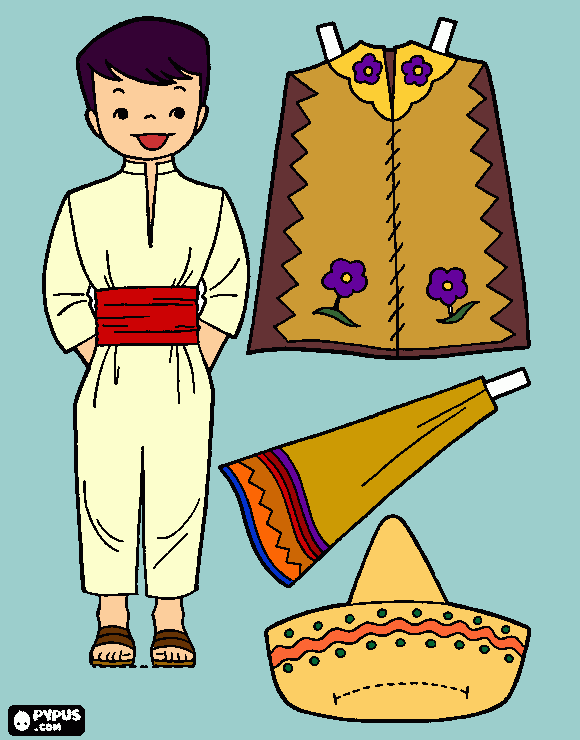 traje típico para colorear, traje típico para imprimir