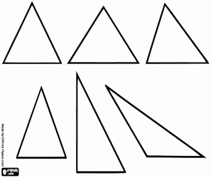 Seis tipos de triángulos para colorear, pintar e imprimir